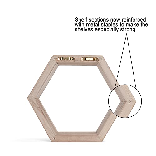 Bettabode Set of 3 Hexagon Shelves β Wood Honeycomb Shelves, Wall Decor for Living Room, Bedroom β Modern Wall Mount Hexagon Floating Shelves β Floating Hexagon Shelves with Photo Frame