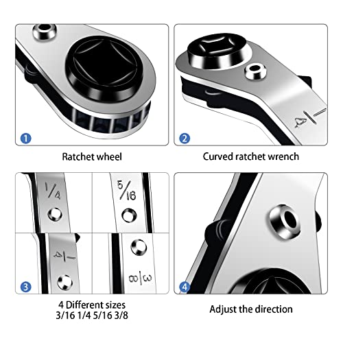 Hvac Service Wrench Tools Set,Refrigeration Wrench,3/8 to 1/4, 5/16 x 1/4 Ratchet Service Hvac Tools with 2 Hexagon Bit Adapter Kit for Air Conditioning Refrigeration Tools and Equipment Repair
