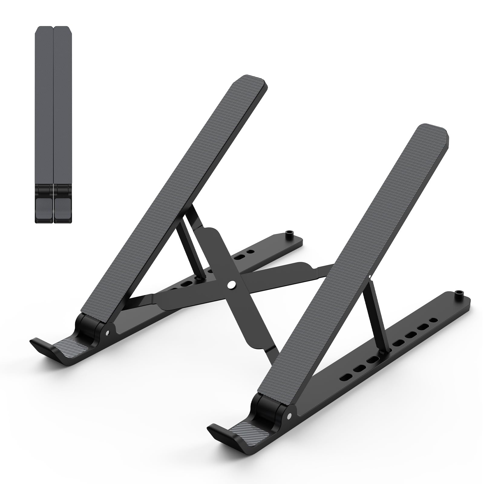 Tonmom Laptop Stand for Desk, Adjustable Laptop Riser ABS+Silicone Foldable Portable Laptop Holder, Ventilated Cooling Notebook Stand for 10-15.6” Laptops,Tablet-Black