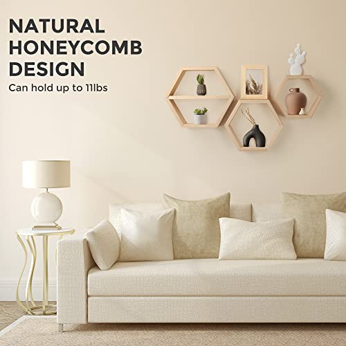 Bettabode Set of 3 Hexagon Shelves β Wood Honeycomb Shelves, Wall Decor for Living Room, Bedroom β Modern Wall Mount Hexagon Floating Shelves β Floating Hexagon Shelves with Photo Frame