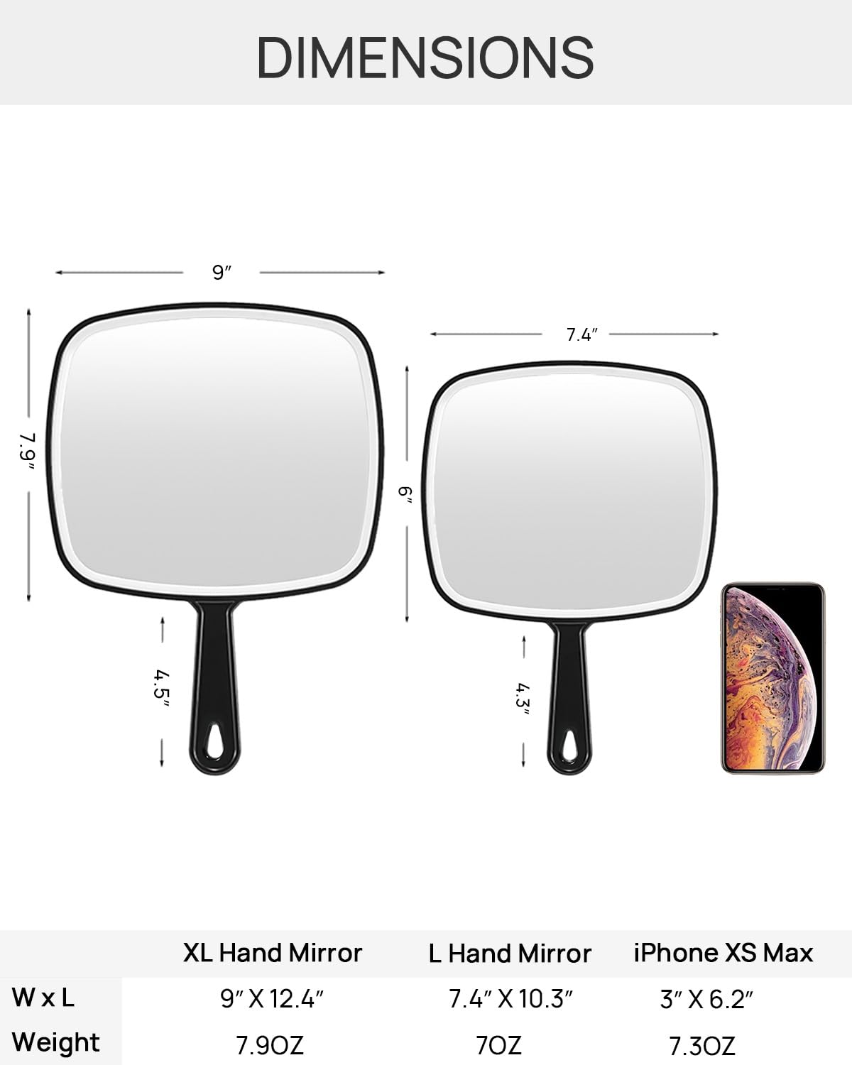 OMIRO Hand Mirror, Extra Large Black Handheld Mirror with Handle, 12.4" L x 9" W
