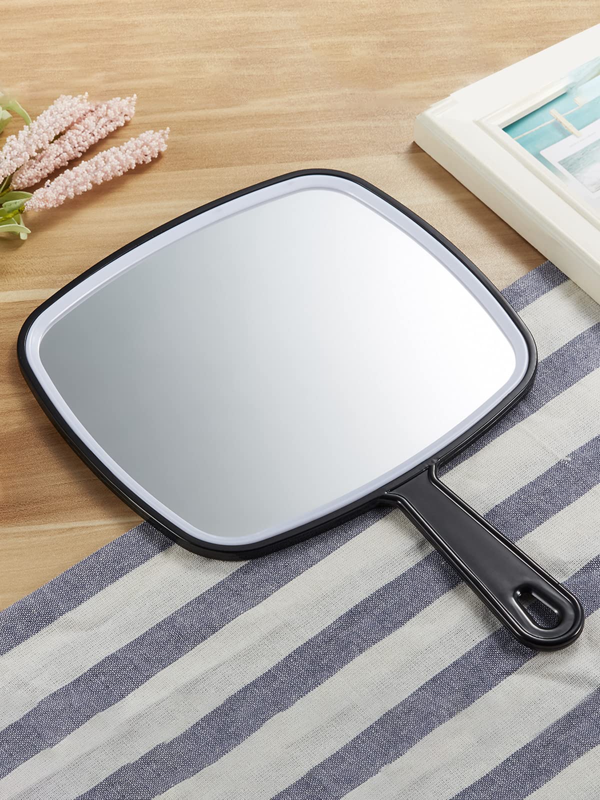 OMIRO Hand Mirror, Extra Large Black Handheld Mirror with Handle, 12.4" L x 9" W