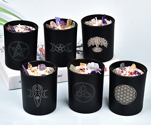 Scented Candle with Crystal and Flowers Soy Candle Tree of Life Engraved Aromatherapy Candle for Meditation