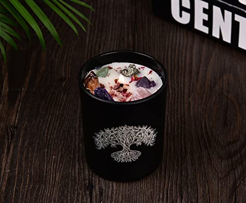 Scented Candle with Crystal and Flowers Soy Candle Tree of Life Engraved Aromatherapy Candle for Meditation