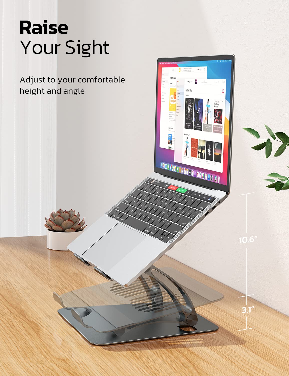 Nulaxy Adjustable Laptop Stand for Desk, Ergonomic Portable Laptop Stand Up to 10.6" with Heat-Vent, Laptop Riser Supports Upto 11Lbs, Compatible with MacBook Pro All Laptops 11-15.7"(Grey)