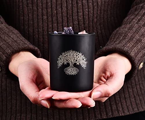Scented Candle with Crystal and Flowers Soy Candle Tree of Life Engraved Aromatherapy Candle for Meditation