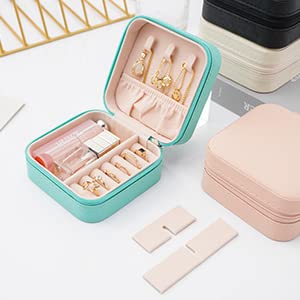 Portable Travel Mini Jewelry Box Leather Jewellery Ring Organizer Case Storage Gift Box Girls Women (blue).