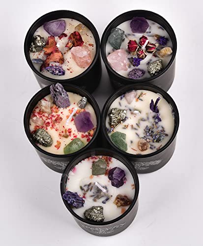 Scented Candle with Crystal and Flowers Soy Candle Tree of Life Engraved Aromatherapy Candle for Meditation