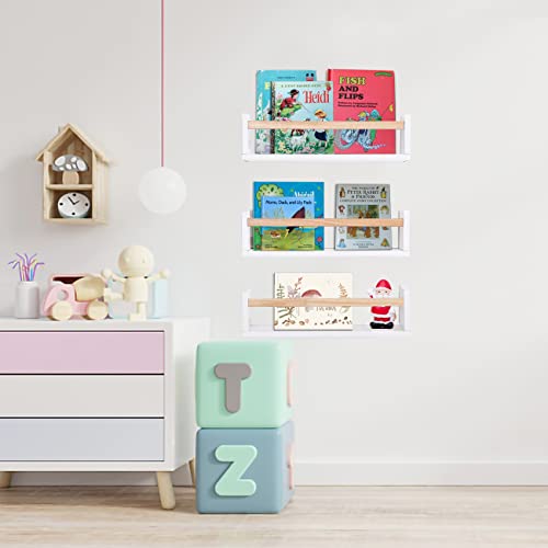 Esonal White Nursery Floating Wall Shelf Nursery Décor Wall Book Shelves for Bedroom Organizer or Kitchen Spice Rack Wall Mount Books Photo Picture Display Ledges 16 Inch a Set of 3