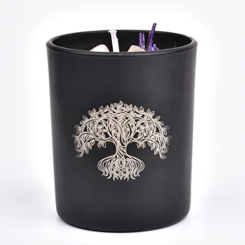 Scented Candle with Crystal and Flowers Soy Candle Tree of Life Engraved Aromatherapy Candle for Meditation