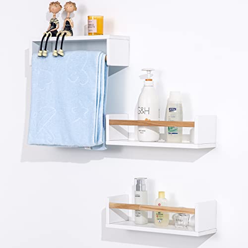 Esonal White Nursery Floating Wall Shelf Nursery Décor Wall Book Shelves for Bedroom Organizer or Kitchen Spice Rack Wall Mount Books Photo Picture Display Ledges 16 Inch a Set of 3