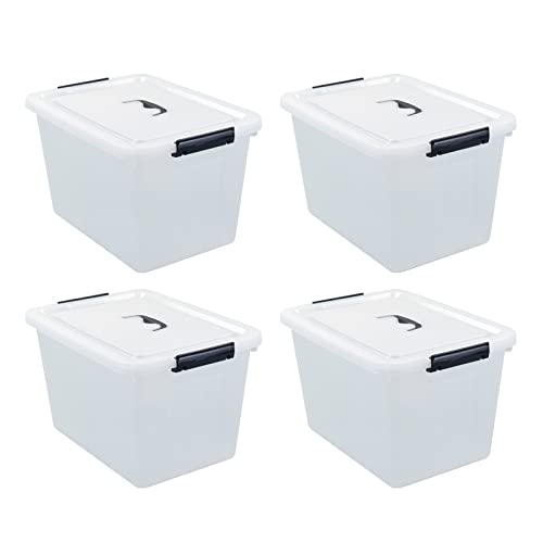 Readsky 4-Pack Clear Plastic Storage Latch Bin with Lids and Handle, 17 Liters