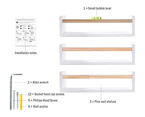 Esonal White Nursery Floating Wall Shelf Nursery Décor Wall Book Shelves for Bedroom Organizer or Kitchen Spice Rack Wall Mount Books Photo Picture Display Ledges 16 Inch a Set of 3