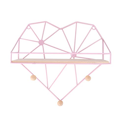 Alipis Floating Shelves Heart Hanging Shelf Wall Decor Metal Wall Art Grid Photo Panel Hanging Display Frames Key Hooks for Room Office Wall Decoration Pink