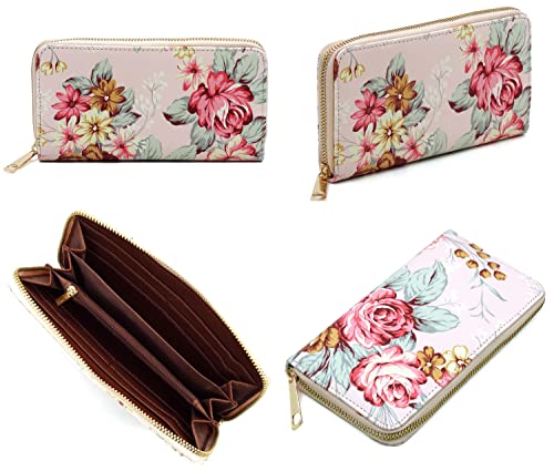 3D Flower Women Handbag and Matching Wallet Set Floral Printed Top Handle Purse 2PCS Set (Fl-Blush Pink)