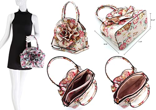 3D Flower Women Handbag and Matching Wallet Set Floral Printed Top Handle Purse 2PCS Set (Fl-Blush Pink)