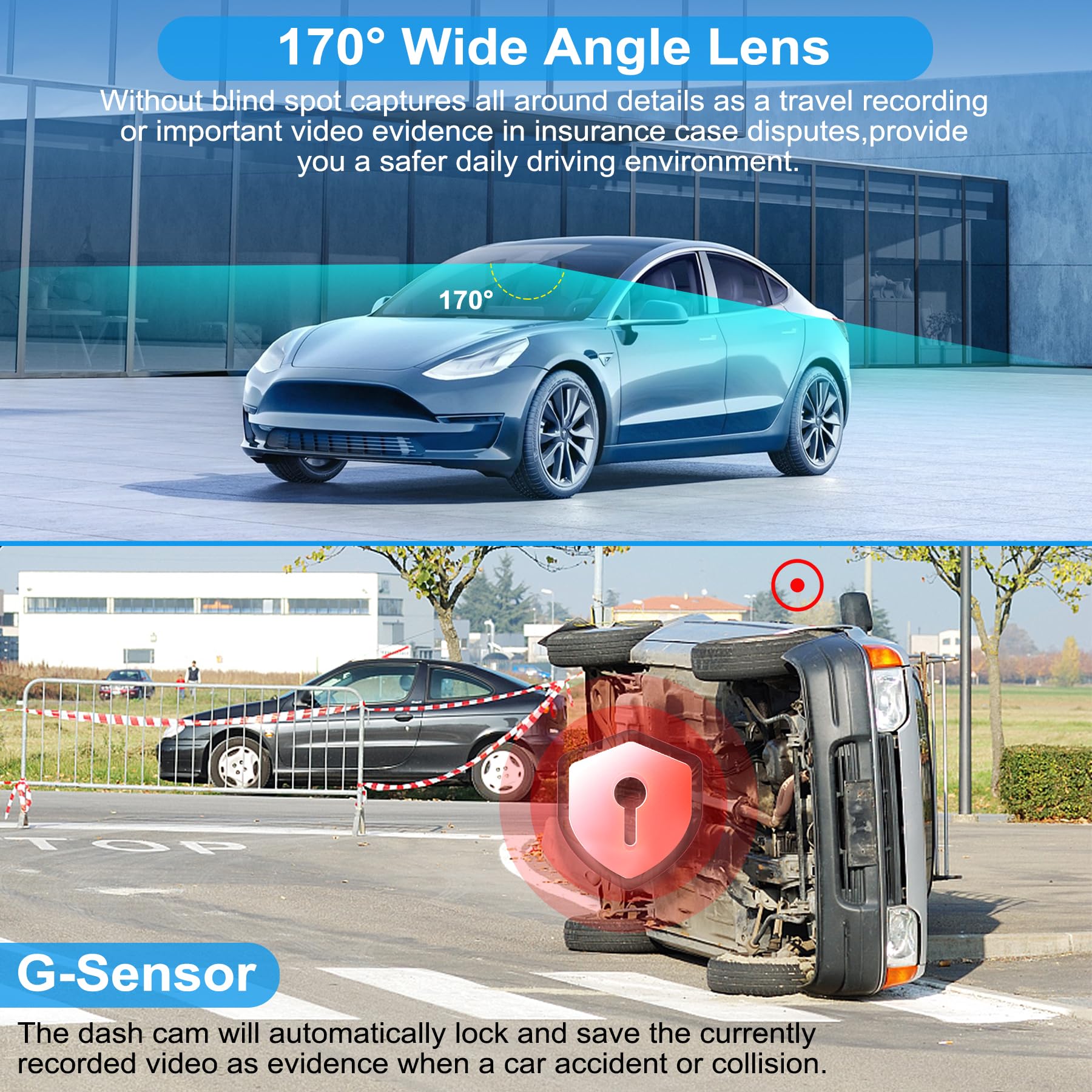 Dash Cam Front, Lnkful Dash Camera for Cars with 64GB SD Card, 1080P FHD Car Dashboard Camera Recorder with 3'' IPS Screen, Night Vision, 170° Wide Angle, Loop Recoding, G-Sensor, Parking Monitor