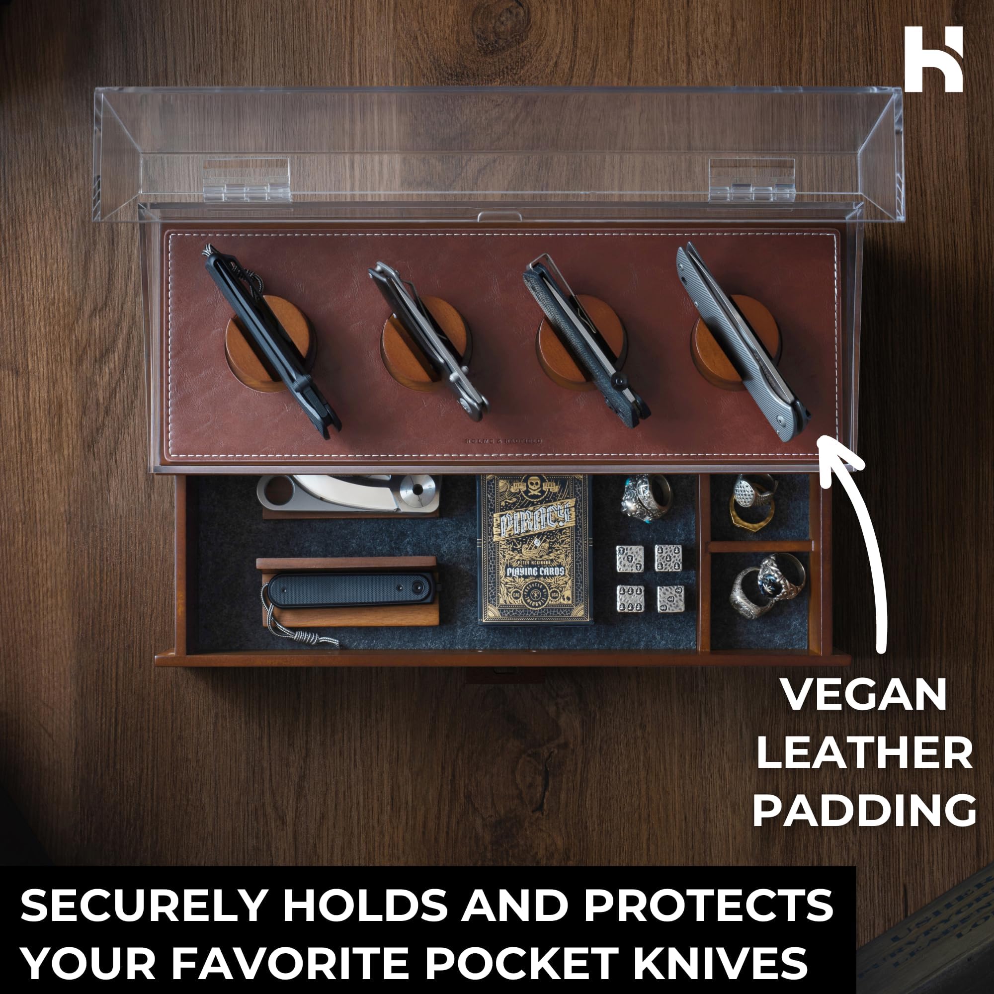 Pocket Knife Display Case EDC Case β Pocket Knife Storage Case and Knife Display Stand β Pocket Knife Case and Pocket Knife Organizer β Knife Cases For Collections - Gift For Men Husband Dad - Walnut