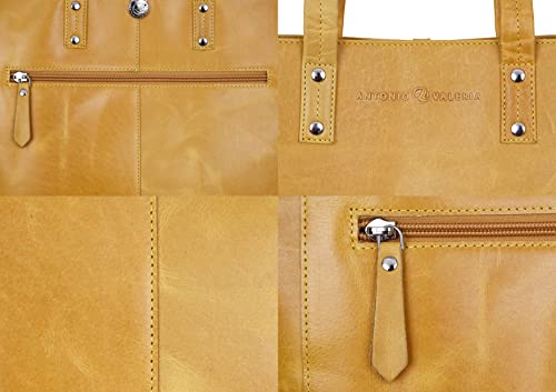 ANTONIO VALERIA Ava Crunch Yellow Leather Top Handle Tote Bag for Women