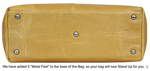 ANTONIO VALERIA Ava Crunch Yellow Leather Top Handle Tote Bag for Women
