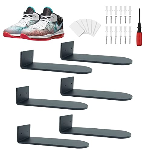 6 pack Black Wall Mounted Floating Sneaker Shelves for Displaying shops, collectibles and exhibitions etc. for a variety of footwear or small and light items
