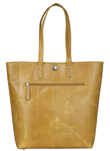 ANTONIO VALERIA Ava Crunch Yellow Leather Top Handle Tote Bag for Women