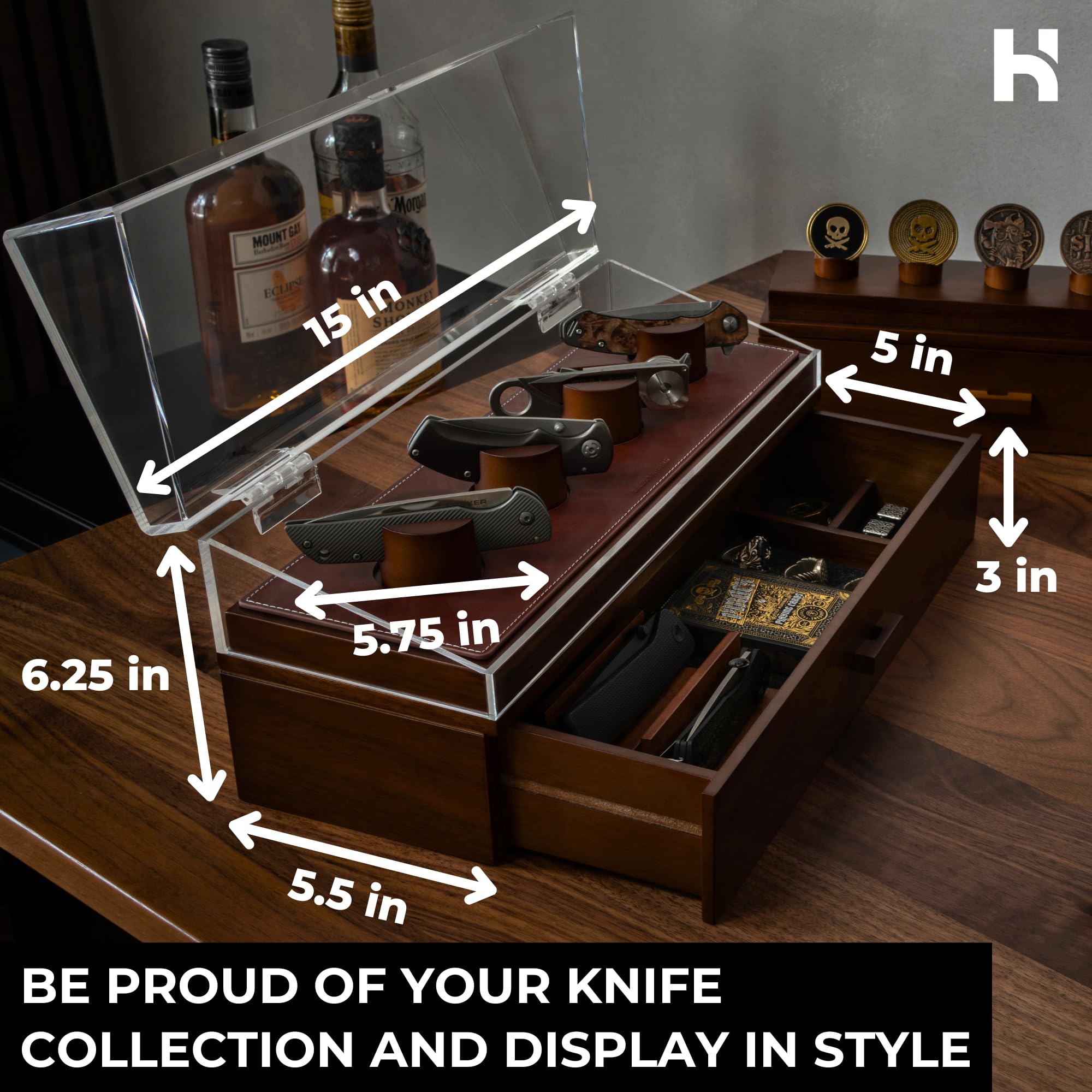 Pocket Knife Display Case EDC Case β Pocket Knife Storage Case and Knife Display Stand β Pocket Knife Case and Pocket Knife Organizer β Knife Cases For Collections - Gift For Men Husband Dad - Walnut