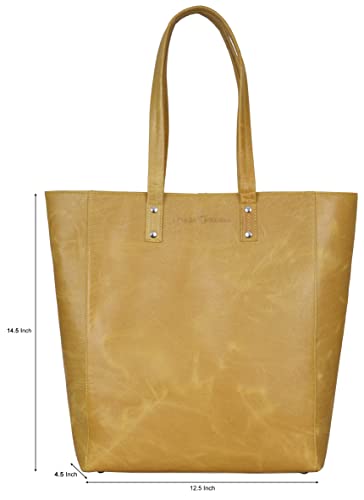 ANTONIO VALERIA Ava Crunch Yellow Leather Top Handle Tote Bag for Women
