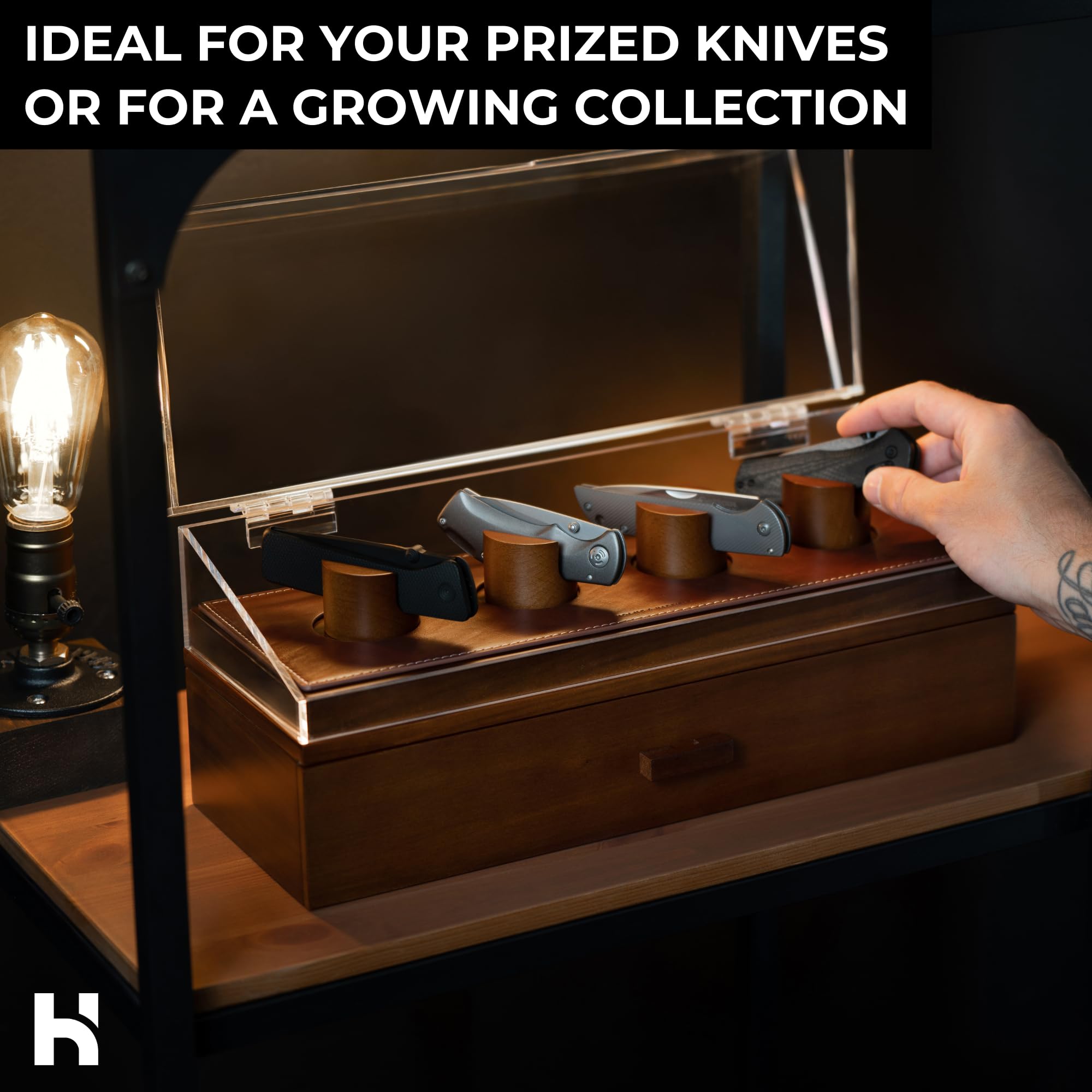 Pocket Knife Display Case EDC Case β Pocket Knife Storage Case and Knife Display Stand β Pocket Knife Case and Pocket Knife Organizer β Knife Cases For Collections - Gift For Men Husband Dad - Walnut