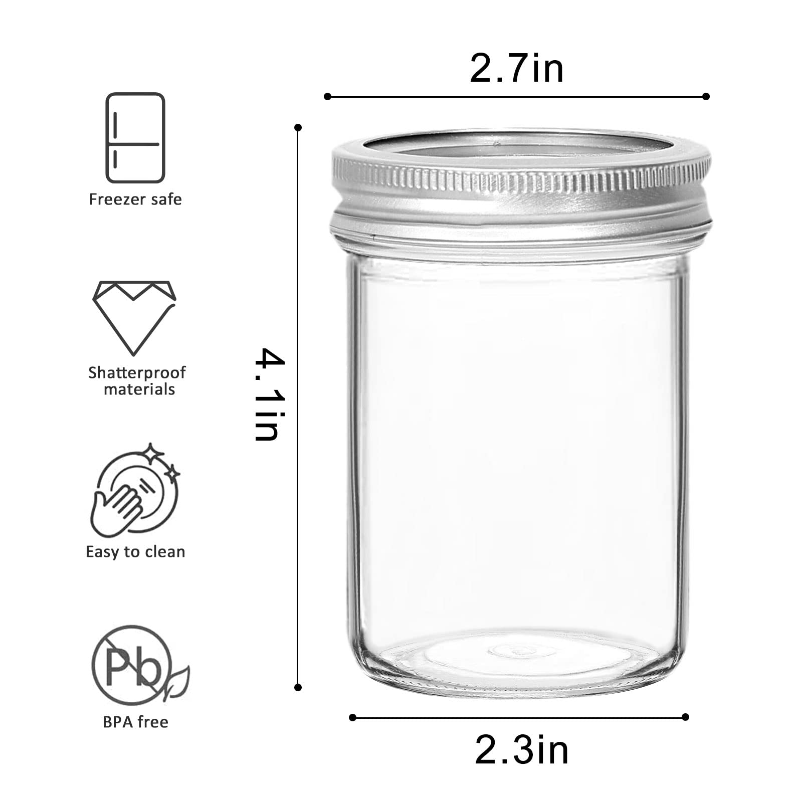 VERONES Mason Jars 8 OZ, 8 OZ Canning Jars Jelly Jars With Regular Lids, Ideal for Jam, Honey, Wedding Favors, Shower Favors