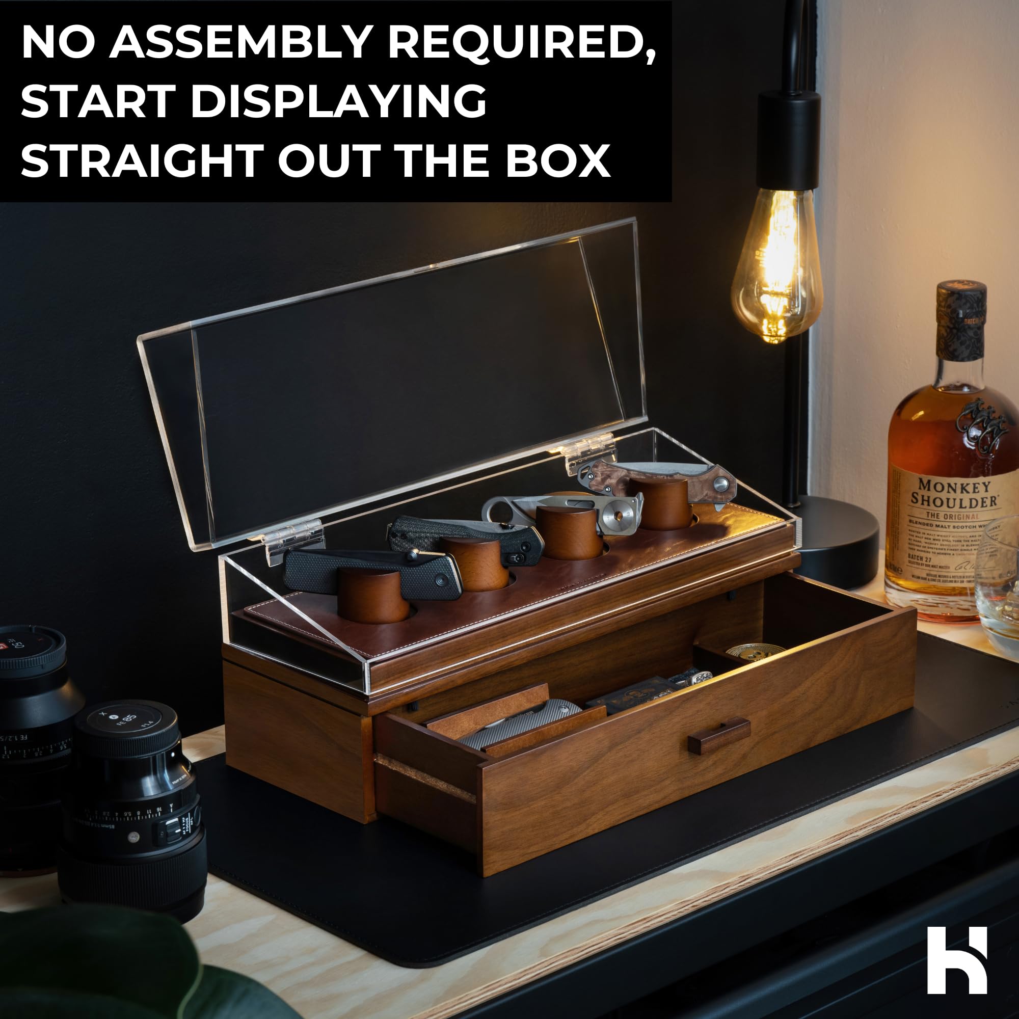 Pocket Knife Display Case EDC Case β Pocket Knife Storage Case and Knife Display Stand β Pocket Knife Case and Pocket Knife Organizer β Knife Cases For Collections - Gift For Men Husband Dad - Walnut