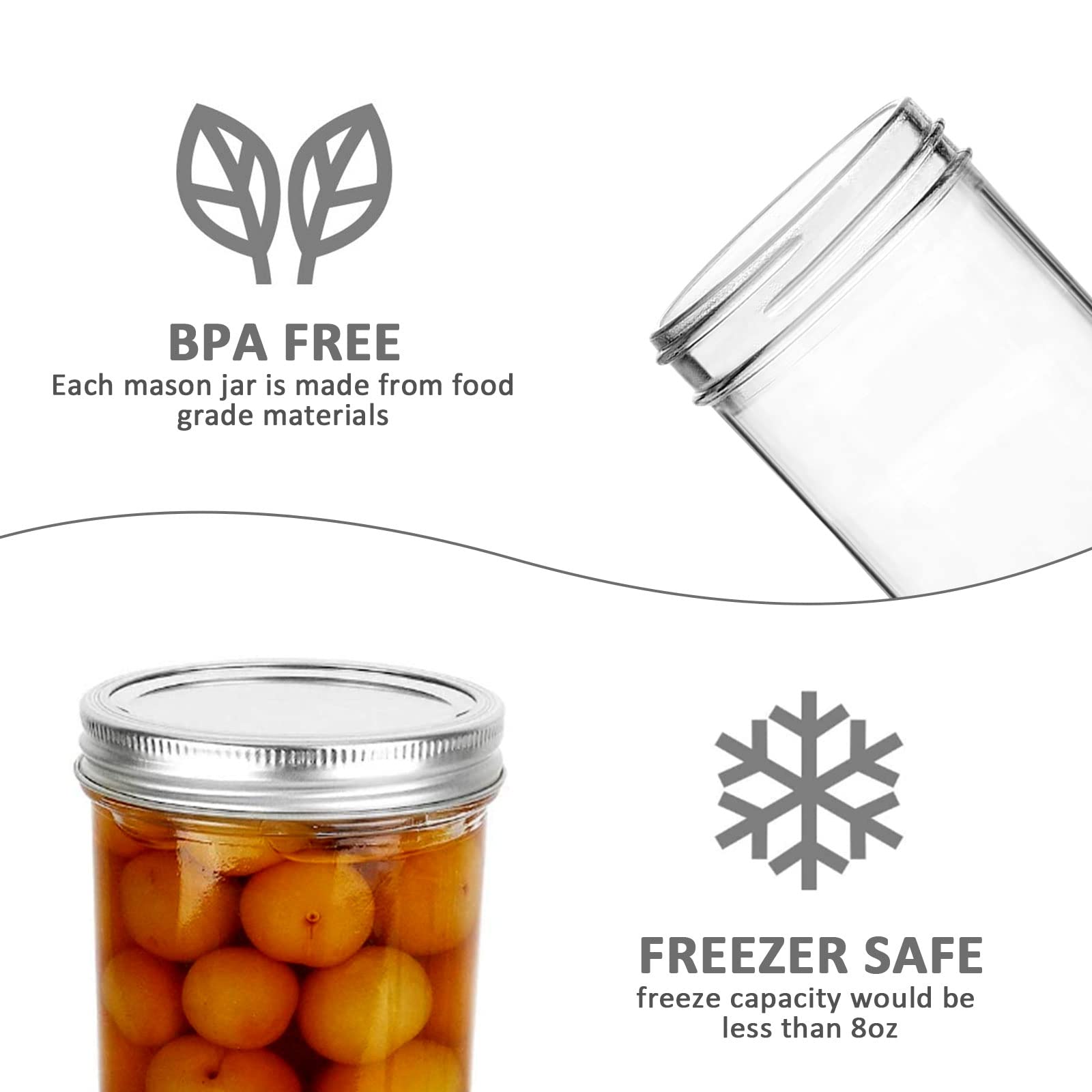 VERONES Mason Jars 8 OZ, 8 OZ Canning Jars Jelly Jars With Regular Lids, Ideal for Jam, Honey, Wedding Favors, Shower Favors