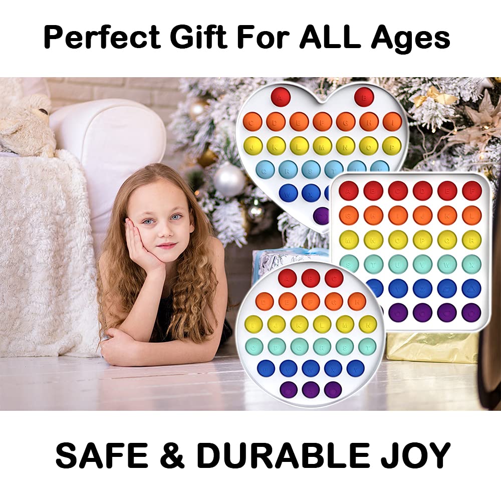 3 Pack Hard Shell Push Pop Push Pops fidgets Packs Squishy`s Sensory Fidget Toys Bubble Fidget,Pop Sound,Fidget Poppers Anxiety Stress Reliever,BPA-Free Popping Bubble Toys,Circle,Square,Heart