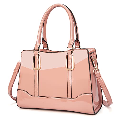 LJOSEIND Shiny Patent Leather Handbags Shoulder Bags Fashion Satchel Purses Top Handle Bags for Women (Pink)