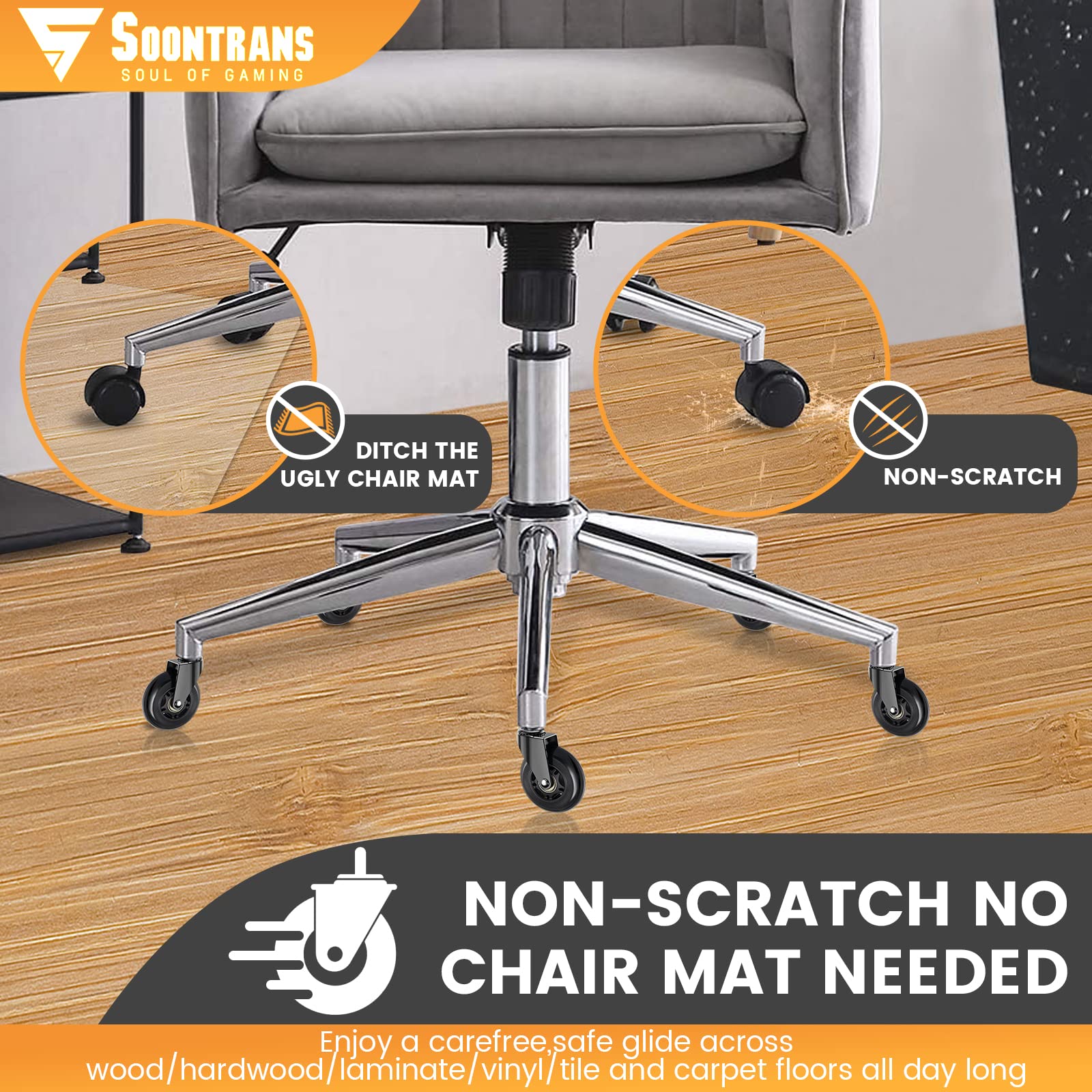Office Chair Wheels,Set of 5,Soontrans,Rollerblade Wheels Replacement for Office Gaming Chairs Caster Wheels for Carpet,Wood Floors,Heavy Duty Computer Chair Wheels,NOT Compatible for IKEA