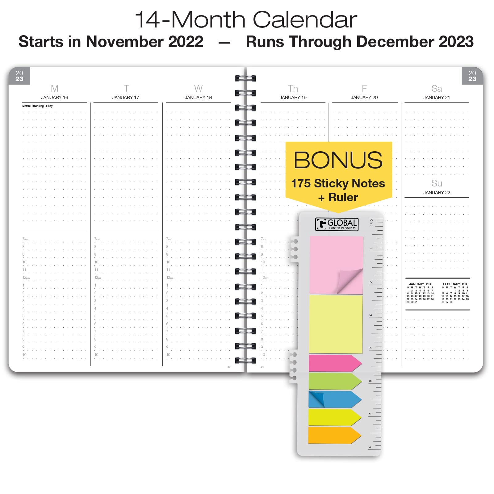 2023 Planner 8.5"x11" Monthly & Weekly - 14 Months (November 2022 Through December 2023) - Professional, Simple, Easy-to-Use Design. Black Vinyl Cover for Extra Protection