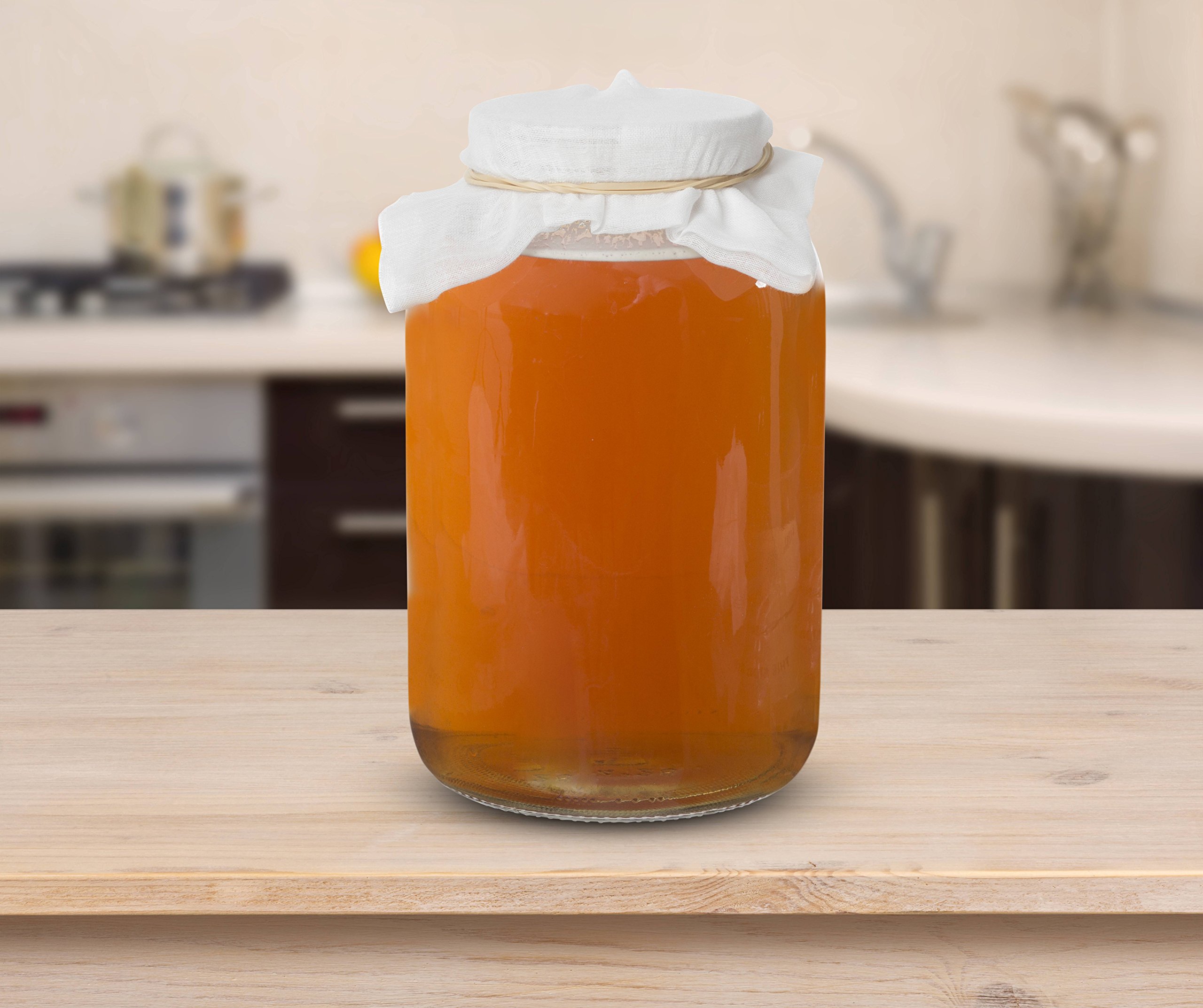 1 Gallon Glass Sourdough Jar - Home Bread Baking and Fermenting Kit with Cheesecloth Filter, Rubber Band and Plastic Lid - By Kitchentoolz