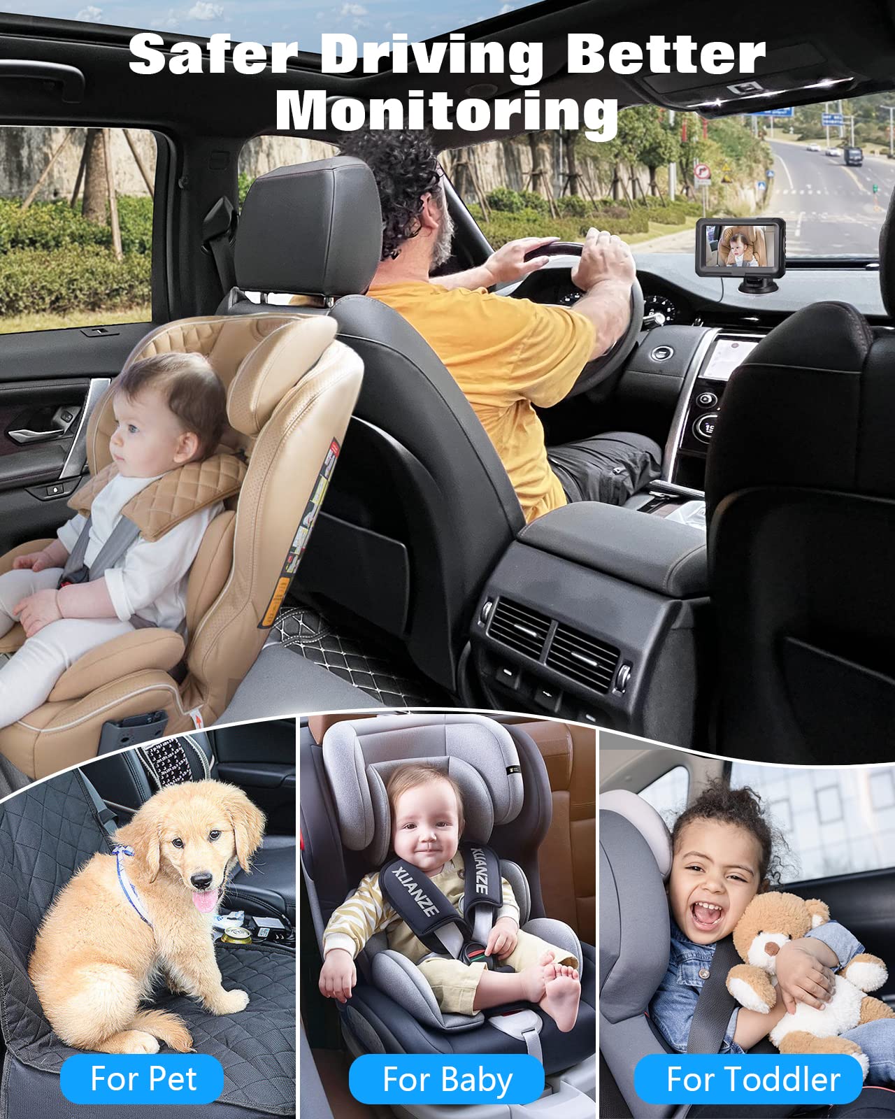 Zacro 1080P Baby Car Camera, 4.3" Baby Camera for Car, with HD Night Vision, 150° Wide View Angle Baby, 360° Rotatable, for Baby Rear Facing Seat