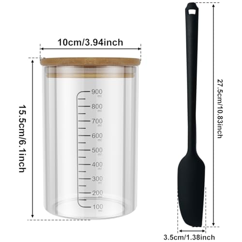 esidianzi 7Pcs Sourdough Starter Jar Kit with Scale 900ml Reusable Sourdough Starter Container with Bamboo Lid Multipurpose Wide Mouth Glass Sourdough Fermentation Jar for Sourdough Baking(as Shown)