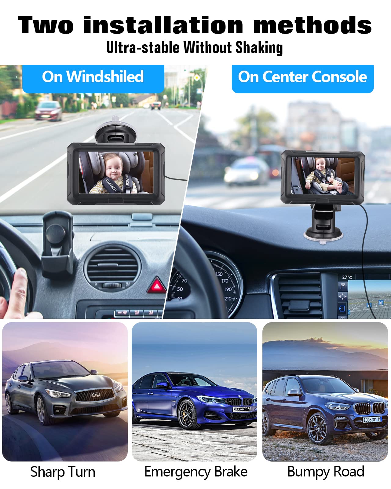 Zacro 1080P Baby Car Camera, 4.3" Baby Camera for Car, with HD Night Vision, 150° Wide View Angle Baby, 360° Rotatable, for Baby Rear Facing Seat
