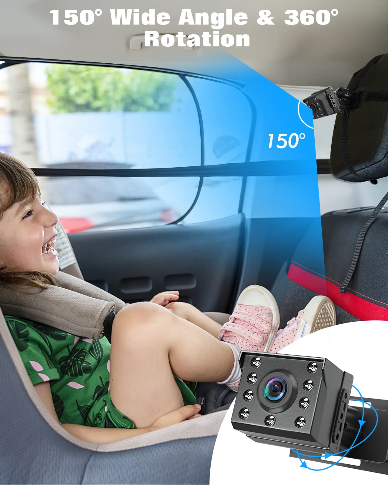 Zacro 1080P Baby Car Camera, 4.3" Baby Camera for Car, with HD Night Vision, 150° Wide View Angle Baby, 360° Rotatable, for Baby Rear Facing Seat