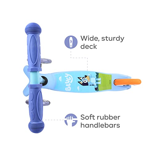 Bluey Self Balancing Kick Scooter with Light Up Wheels, Extra Wide Deck, 3 Wheel Platform, Foot Activated Brake, 75 lbs Limit, Kids & Toddlers Girls or Boys, for Ages 3 and Up