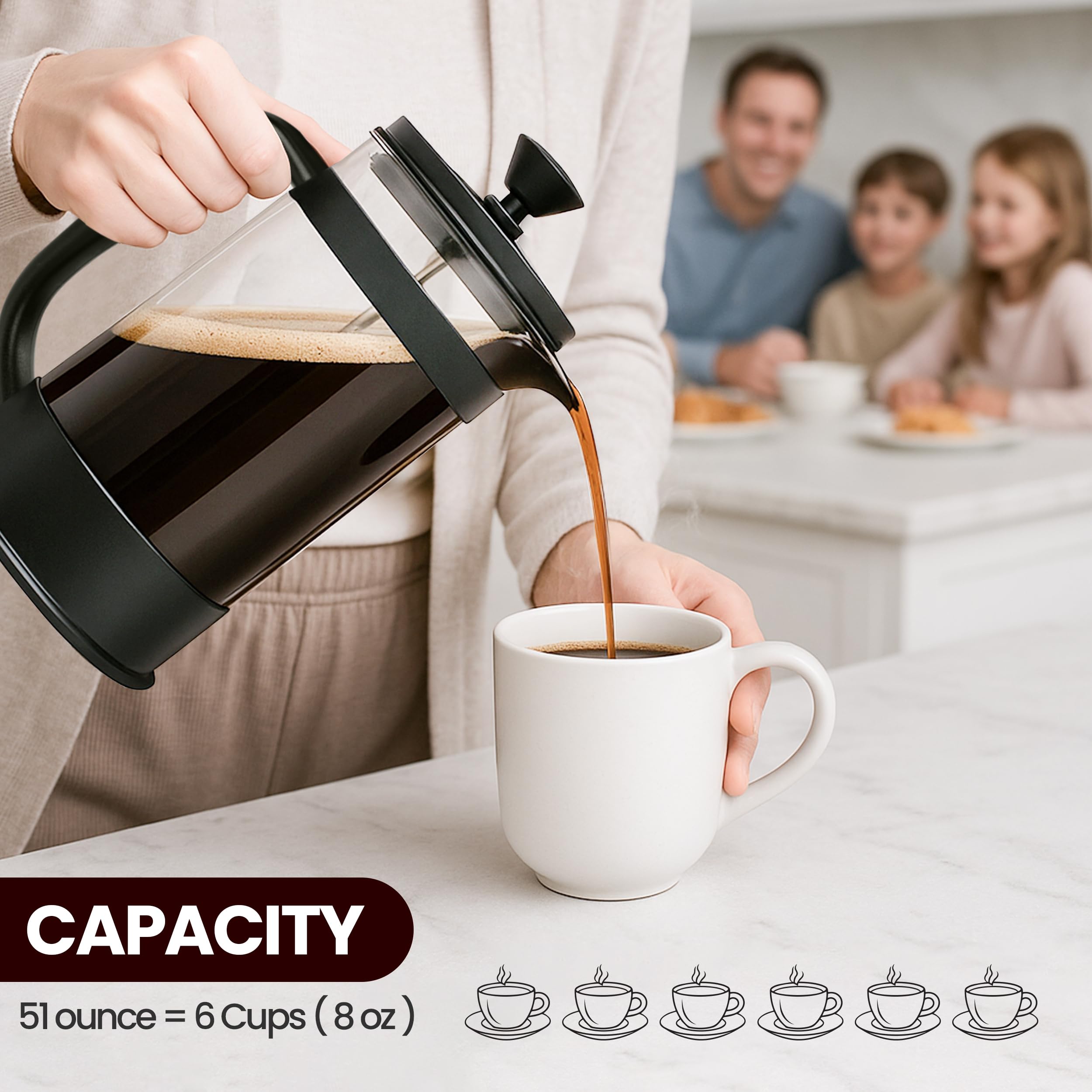 Utopia Kitchen 34 Ounce French Press Espresso and Tea Maker with Triple Filters, Stainless Steel Plunger and Heat Resistant Borosilicate Glass - Black