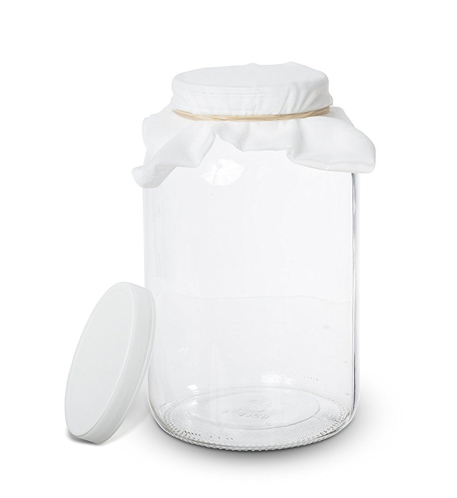 1 Gallon Glass Sourdough Jar - Home Bread Baking and Fermenting Kit with Cheesecloth Filter, Rubber Band and Plastic Lid - By Kitchentoolz