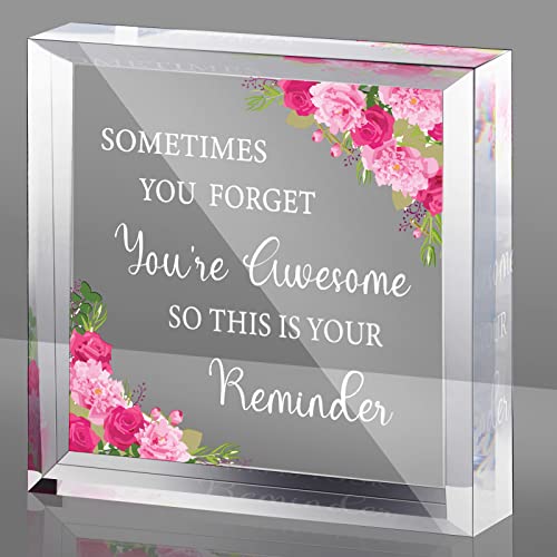 Inspirational Appreciation Gifts Sometimes You Forget You're Awesome Coworkers Thank You Gifts New Year Birthday Present Acrylic for Mother Women Friends Coworkers (Flower)