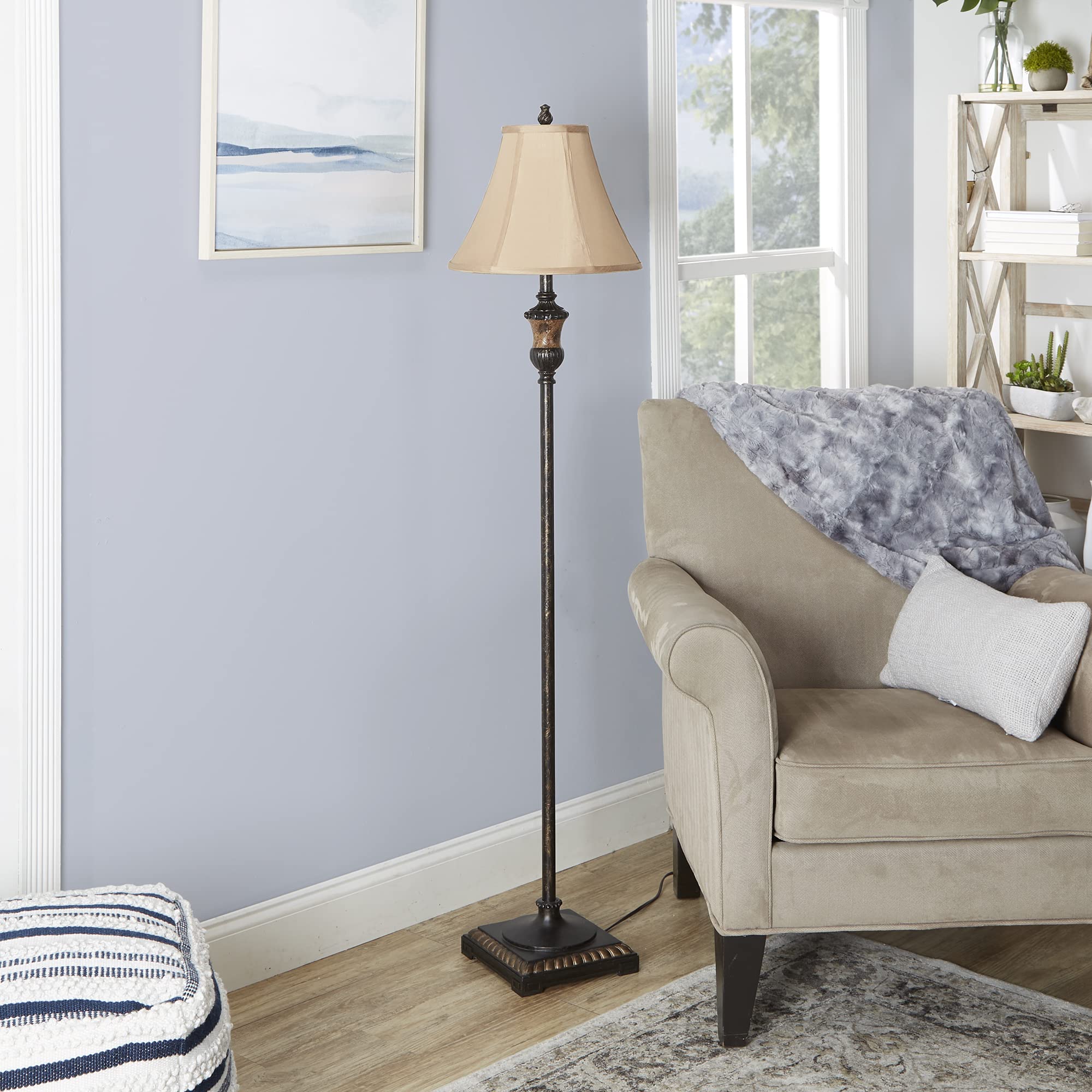 Decor Therapy Traditional Resin Floor Lamp with Bell Shade, Golden Bronze