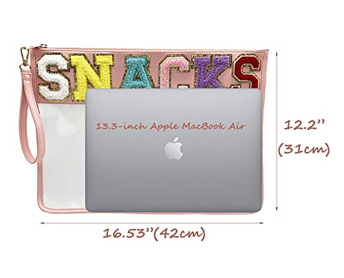 HAIBOLAN Monogram Clear Travel Patch Pouch Stadium Transparent Snack Bag Wristlet PVC Waterproof Clutch Purse Tote Bag (snacks-pink)