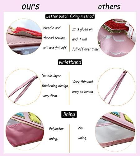 HAIBOLAN Monogram Clear Travel Patch Pouch Stadium Transparent Snack Bag Wristlet PVC Waterproof Clutch Purse Tote Bag (snacks-pink)