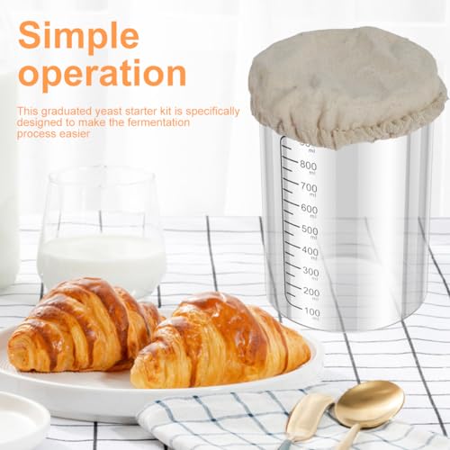 7Pcs Sourdough Starter Jar Kit with Scale 900ml Reusable Sourdough Starter Container with Bamboo Lid Multipurpose Wide Mouth Glass Sourdough Fermentation Jar for Sourdough Baking(combination)