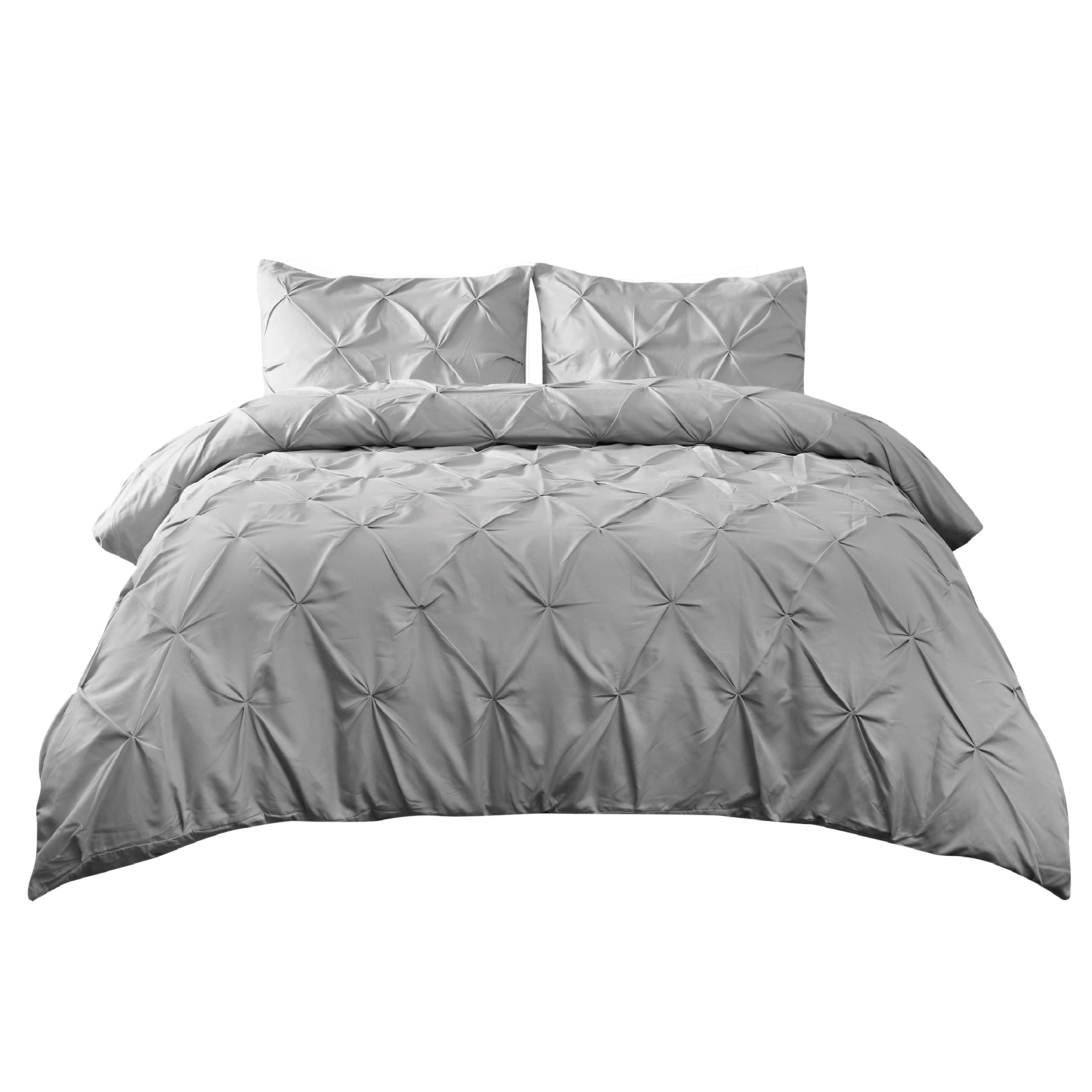 Bedsure Grey Duvet Cover Queen Size - Pinch Pleated Queen Size Duvet Cover with Zipper Closure, Microfiber Pintuck Duvet Cover(Grey, Queen)